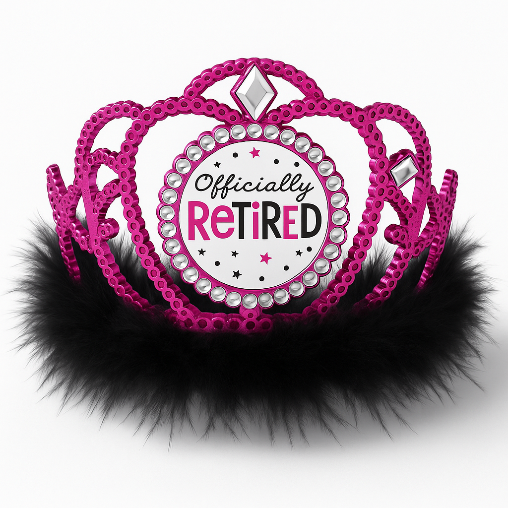 "Officially Retired" Pink & Black Marabou Tiara