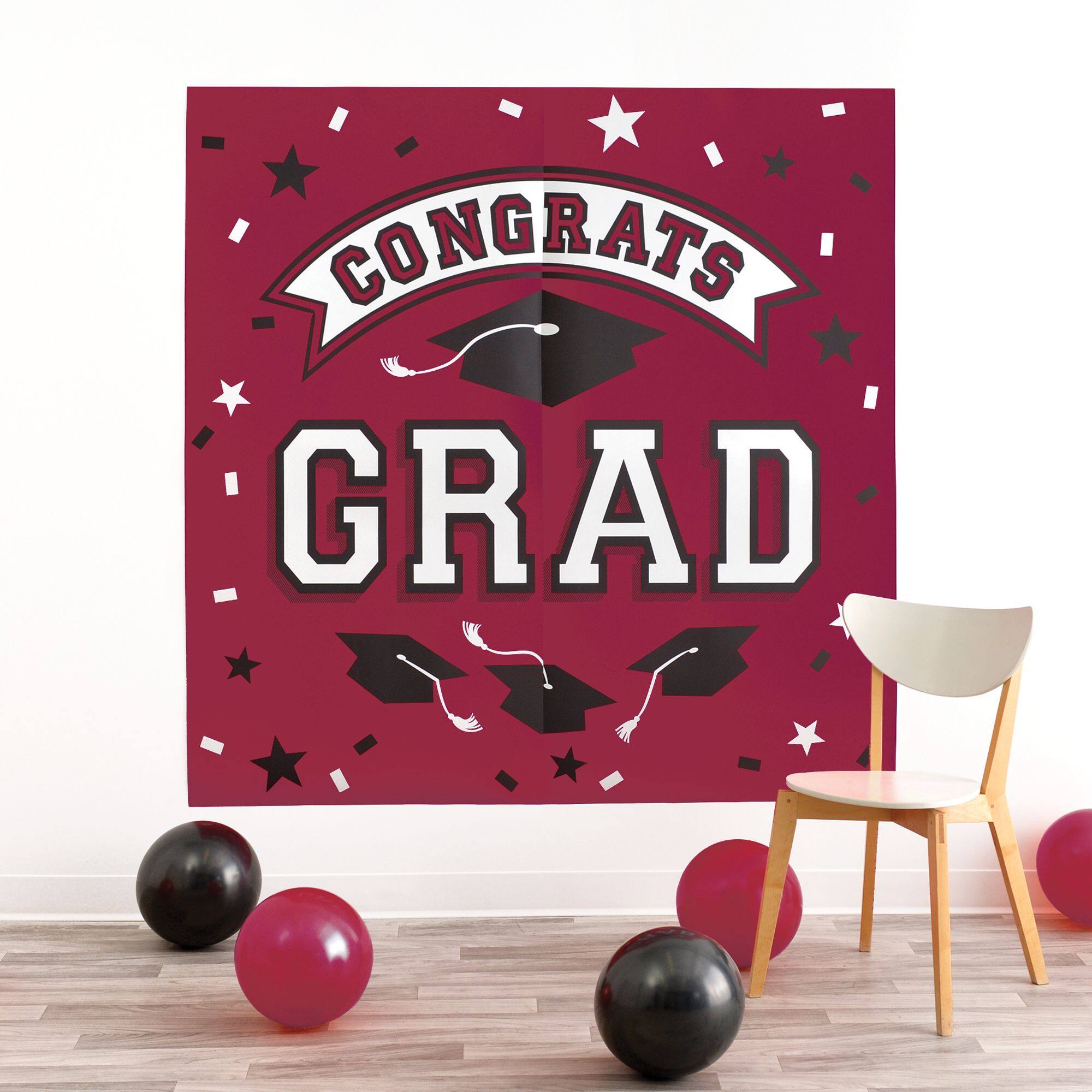 Maroon Graduation Congrats Grad Scene Setter, 2-Piece Kit