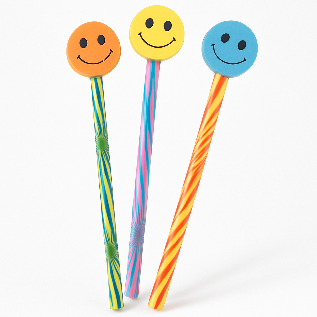 Colorful Smile Pencils with Eraser Toppers - 12 Pack